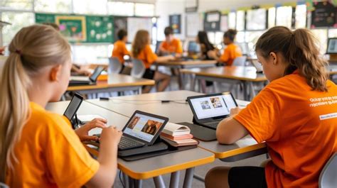 Premium Photo Students Using Tablets In Modern Classroom