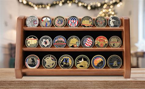 Decowoodo Challenge Coin Display Case 3 Rows Solid Wood