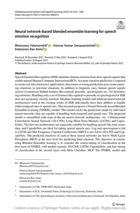Neural Network Based Blended Ensemble Learning For Speech Emotion