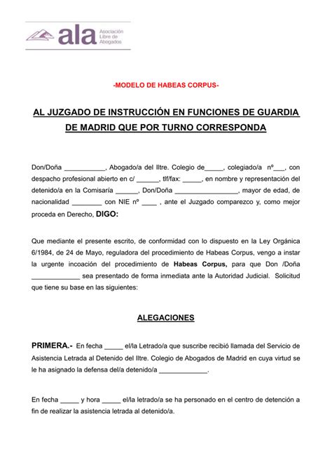 Modelo Habeas Corpus Final Asociación Libre De Abogados