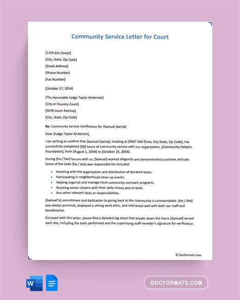 Community Service Letter Templates Completion