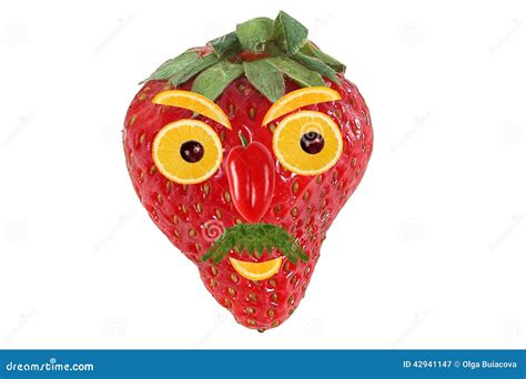 Funny Portrait Of A Man Made Of Strawberry And Orange Stock Image