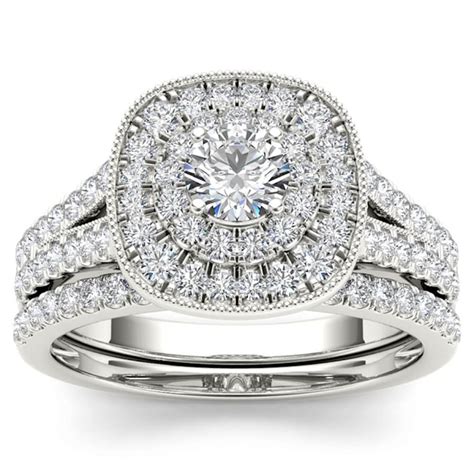 Diamond2deal 14k White Gold 34ctw Round Diamond Halo Engagement Ring