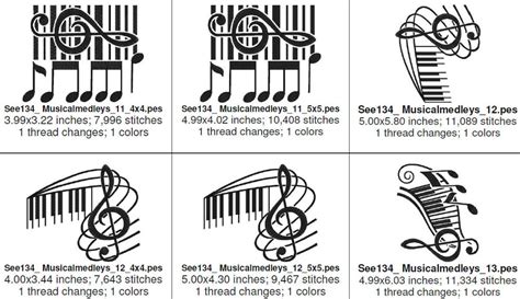 Musical Notes Set 18 Designs Products Swak Embroidery