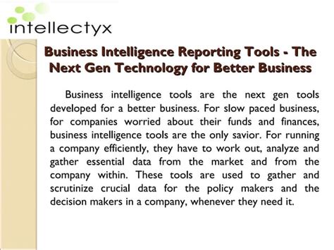 Business Intelligence Reporting Tools Ppt