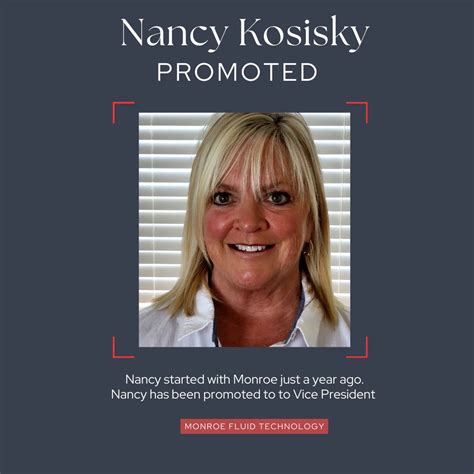 Promoted Lets Congratulate Nancy Kosisky On This Accomplishment Monroe Fluid Technology 18