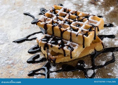 Waffle With Chocolate Syrup Stock Image Image Of Syrup Pastry 67732705