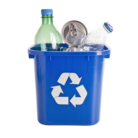Recyclable Bottle And Can In Blue Bin For Waste Management Isolated On