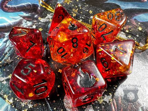 Fire Light Rpg Dice Set Flame Engraving And Colorful Glitter The C The Crooked Tavern