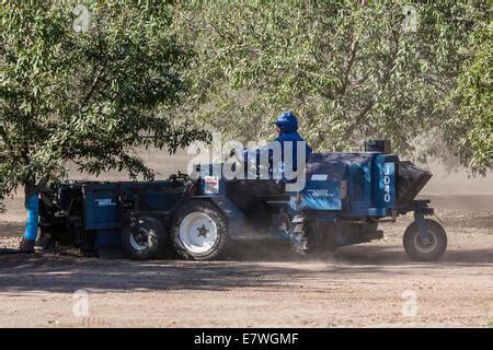 An Almond Harvesting Machine That Sweeps All The Almonds Into The