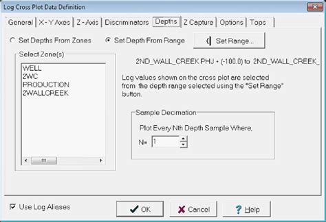 Log Crossplot Data Depths Tab