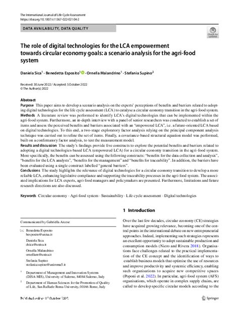 Pdf The Role Of Digital Technologies For The Lca Empowerment Towards Circular Economy Goals A