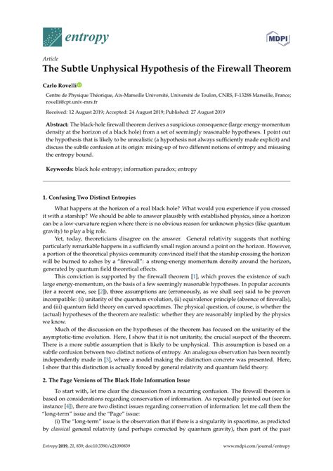 Pdf The Subtle Unphysical Hypothesis Of The Firewall Theorem