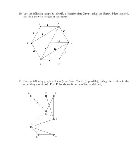 solved 10 use the following graph to identify a hamiltonian