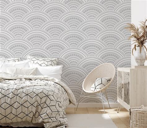 Peel And Stick Wallpaper Home Decor Gray And White Geometric Etsy