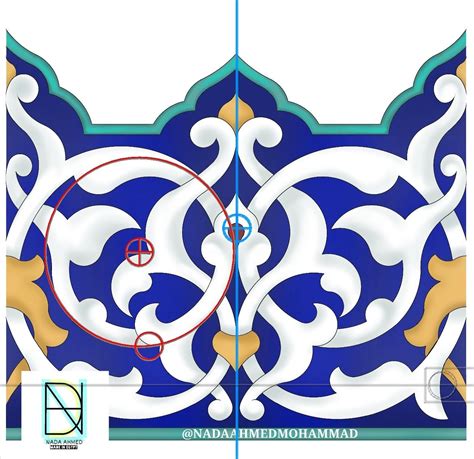Blue And White Islamic Tile Design With Gold Accents