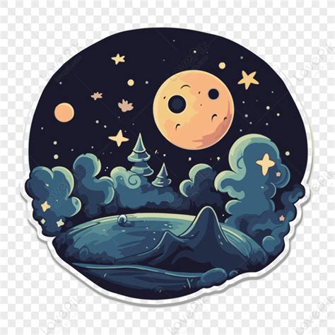 Sticker Na May Mga Bundok At Buwan Sa Gabi Clipart Vector Vector Clipart Ng Buwan Larawan Numero
