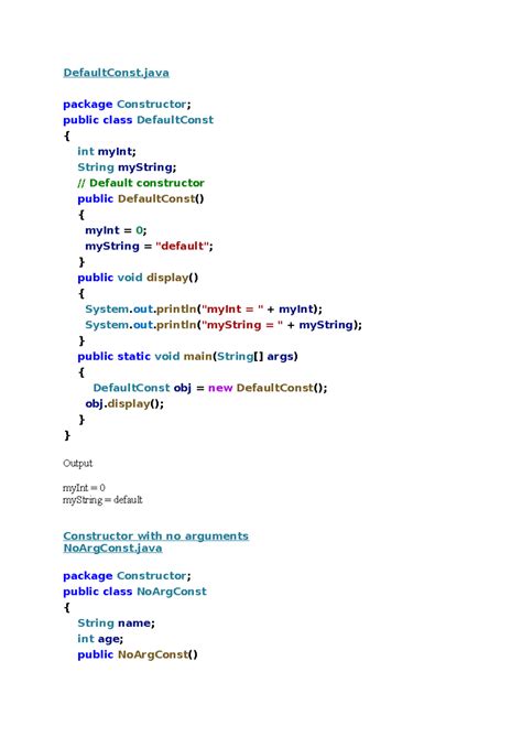 Constructor With Types Defaultconst Package Constructor Public Class Defaultconst Int Myint