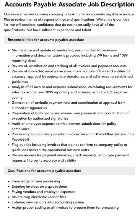 Accounts Payable Associate Job Description Velvet Jobs