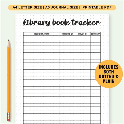Library Book Tracker Printable Book Log Library Book Return