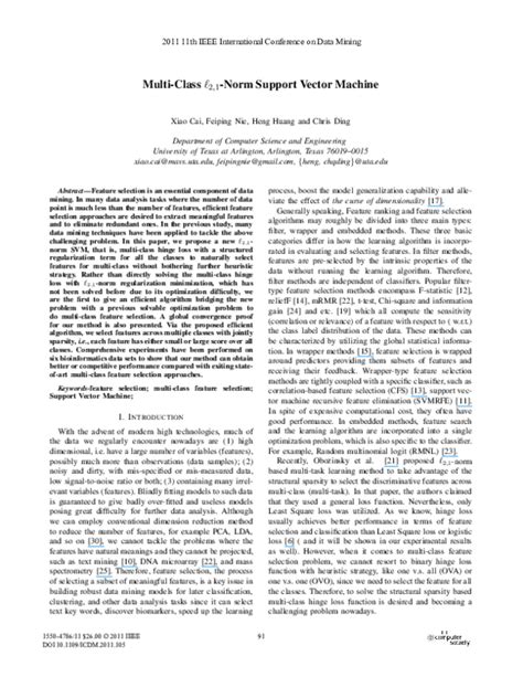 Pdf Multi Class L21 Norm Support Vector Machine