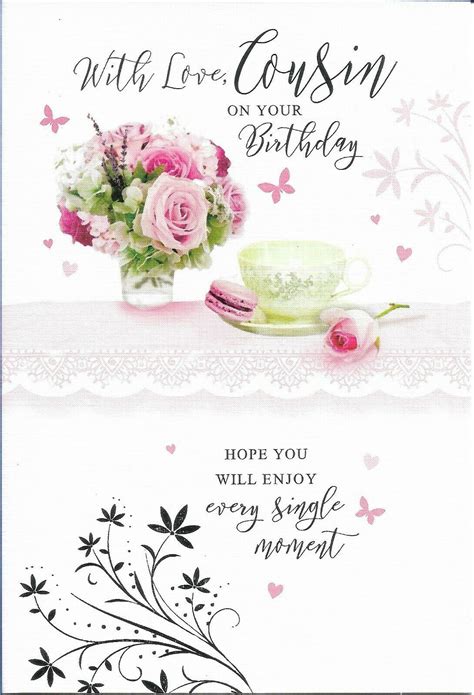 Cousin Female Birthday Greeting Card 7x5 Flowers And Teacup Free Pandp
