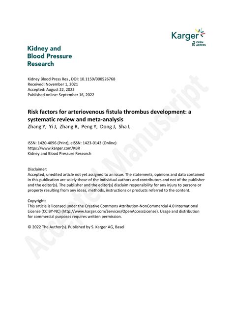 Pdf Risk Factors For Arteriovenous Fistula Thrombus Development A