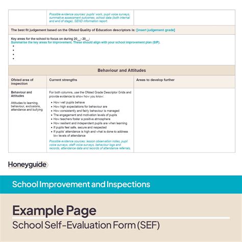 School Self Evaluation Form Sef Template Honeyguide Sls Honeyguide School Leader Support