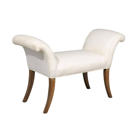English Midcentury Petite Upholstered Bench With Saber Legs And