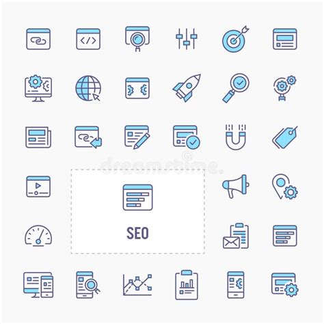Ottimizzazione Seo Icon Set Del Motore Di Ricerca Illustrazione