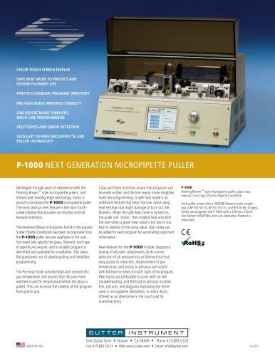 Sutter Catalog Sutter Instrument Pdf Catalogs Technical Documentation Brochure