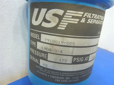 Filterite T910019 000 Type Lmo4 3 4 Pressure 175 Filter Housing New Lot Of 1 Ebay