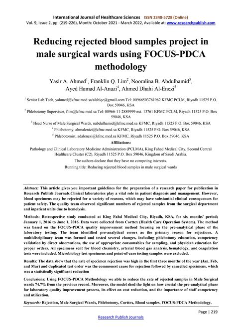 Reducing Rejected Blood Samples Project In Male Surgical Wards Using