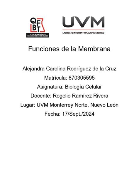 Funciones De La Membrana Pdf Membrana Celular Biología Celular