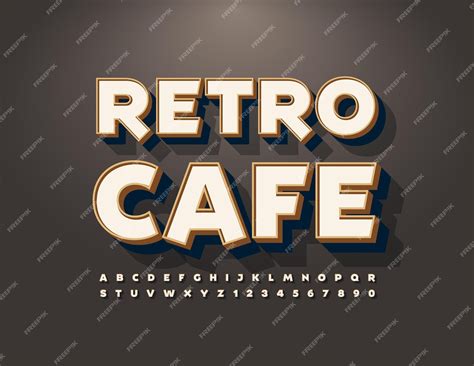 벡터 크리에이 티브 배너 레트로 카페 세련 된 3d 글꼴 빈티지 알파벳 문자와 숫자 세트 프리미엄 벡터