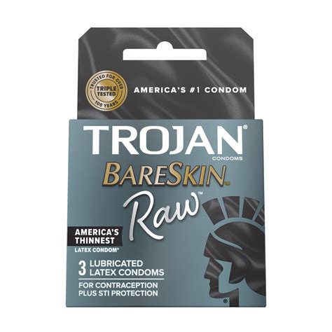 Trojan Bareskin Raw Condoms Thin Condoms 3 Count Lubricated Condoms