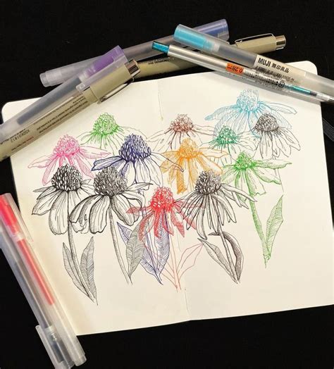Pen And Ink Flower Sketch Artwork By Tina Wayne