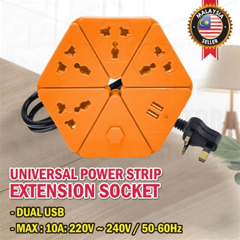 Universal Multi Switch Socket Extension Power Adapter Dual Usb 2500w