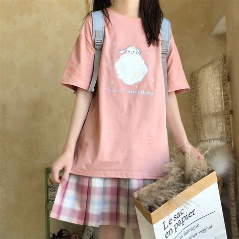 Japanese Harajuku Style Pink Cartoon T Shirt