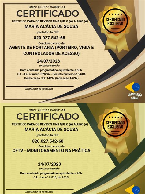 Certificados De Cursos De Segurança E Portaria Pdf Justiça Crime