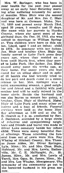 Ellen Blair Springer 1889 1929 Mémorial Find A Grave