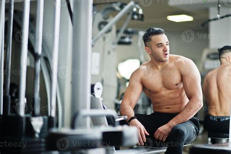 Muscular Arab Man Training In Modern Gym Fitness Arabian Men With