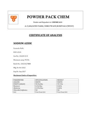 Sodium Azide Powder At ₹ 1536kg Borivali West Mumbai Id 8028498730