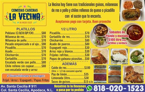 Menu At La Vecina Restaurant Ciudad Apodaca
