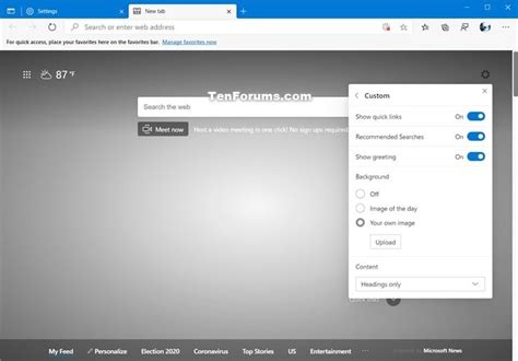Change New Tab Page Layout and Background in Microsoft Edge Chromium | Tutorials