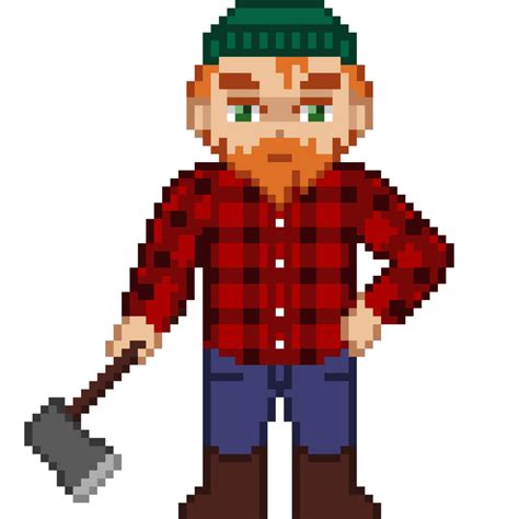An 8 Bit Retro Styled Pixel Art Illustration Of A Lumberjack 19040592 Png