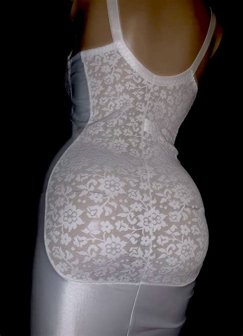 38 D Vintage New Satin Lace Bra Girdle Full Slip Spandex One Pc Body