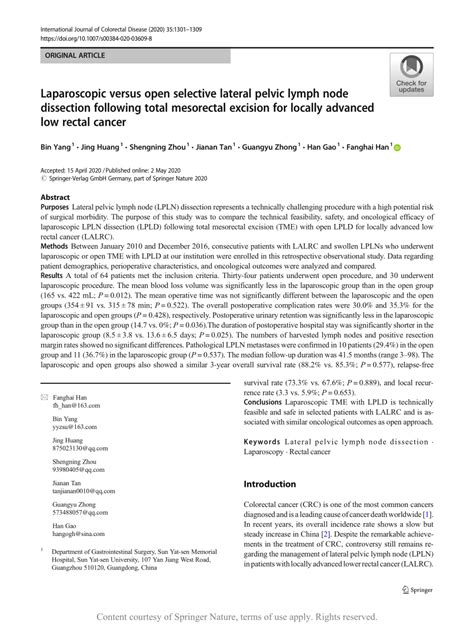 Laparoscopic Versus Open Selective Lateral Pelvic Lymph Node Dissection