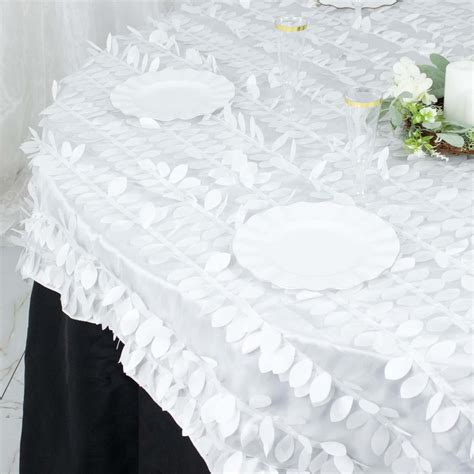 Leaf Taffeta Table Overlay 72x72 White Efavormart