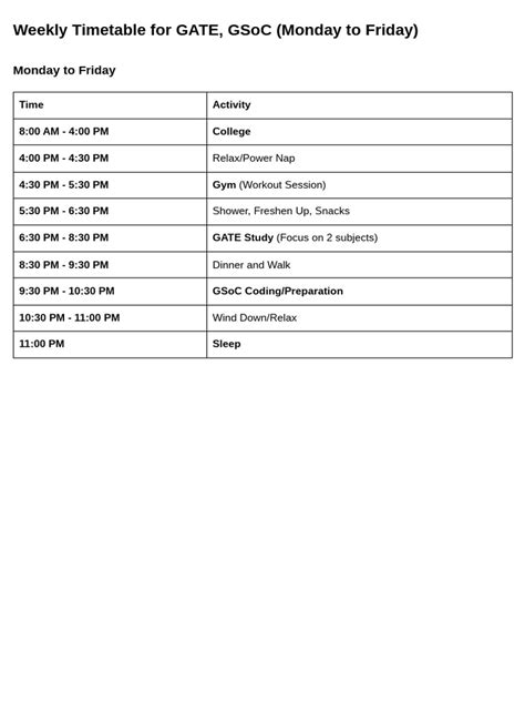 Weekly Timetable Pdf